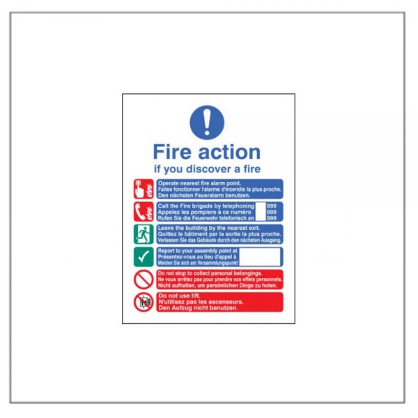 Multi Lingual Fire Action Sign 3 - Signs Display Shop