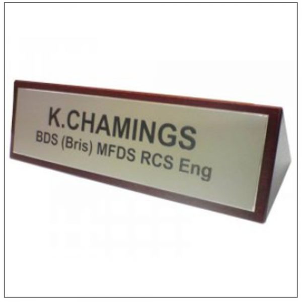 SD Desk Toblerone Signage (Satin Chrome / Wooden Plinth) - Signs ...