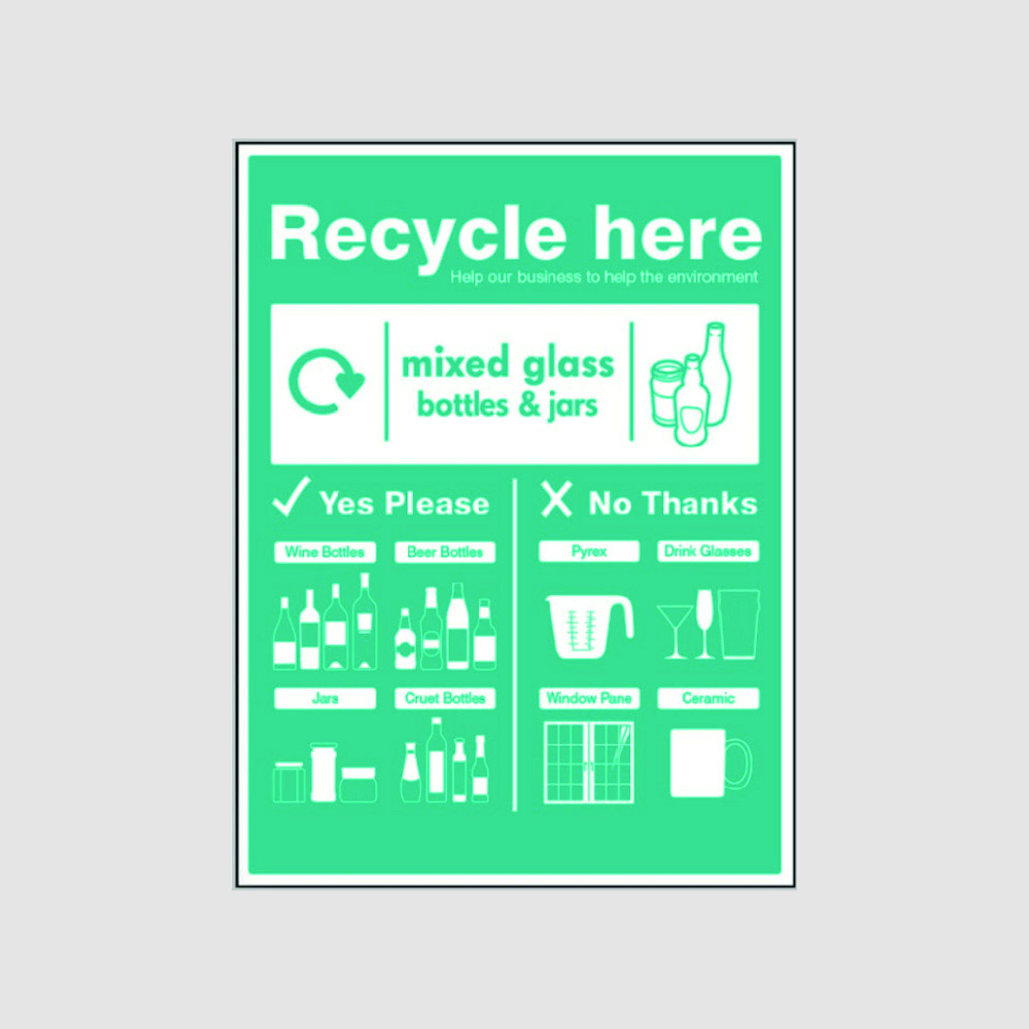 Recycle Here - Mixed Glass - Signs Display Shop